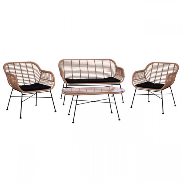 ΣΕΤ ΣΑΛΟΝΙ 4ΤΜΧ ALLEGRA HM5460 ΜΕΤΑΛΛΟ & WICKER ΣΕ ΜΠΕΖ ΧΡΩΜΑ